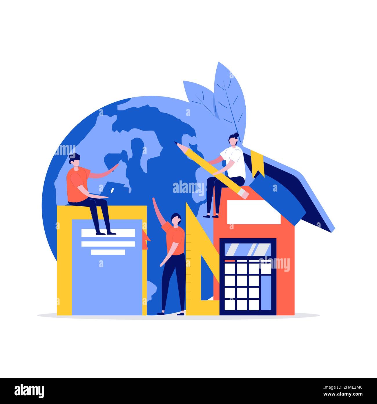 University campus vector illustration concept with students and school ...