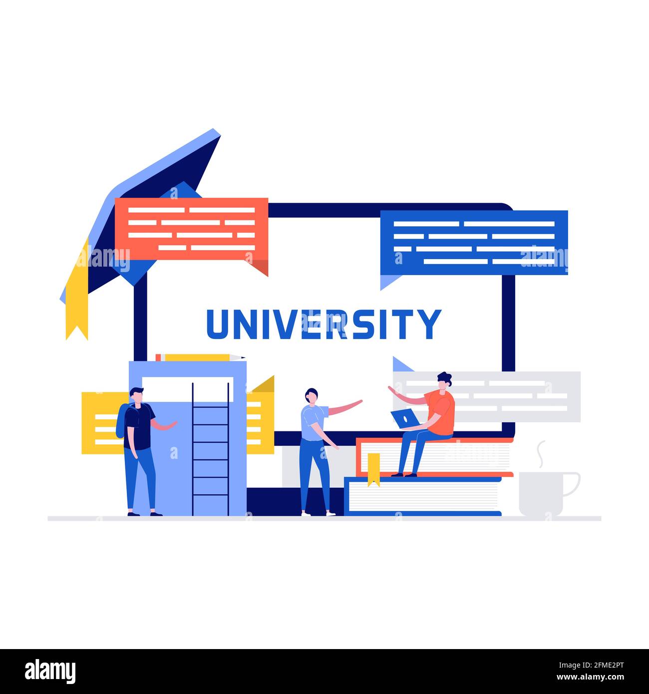 University campus vector illustration concept with students and school ...