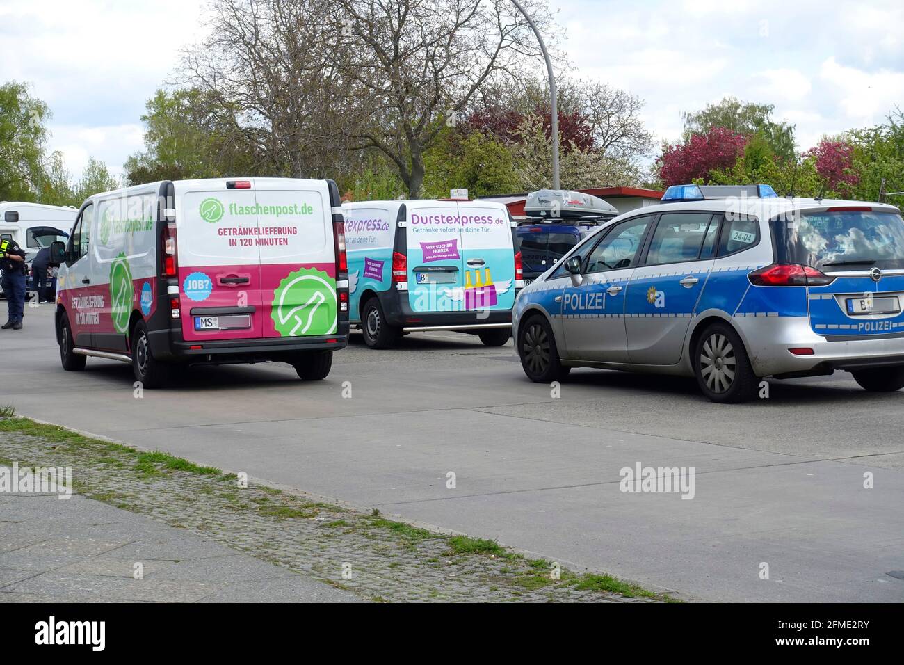 Cars of Durstexpress and Flaschenpost in Berlin Stock Photo - Alamy