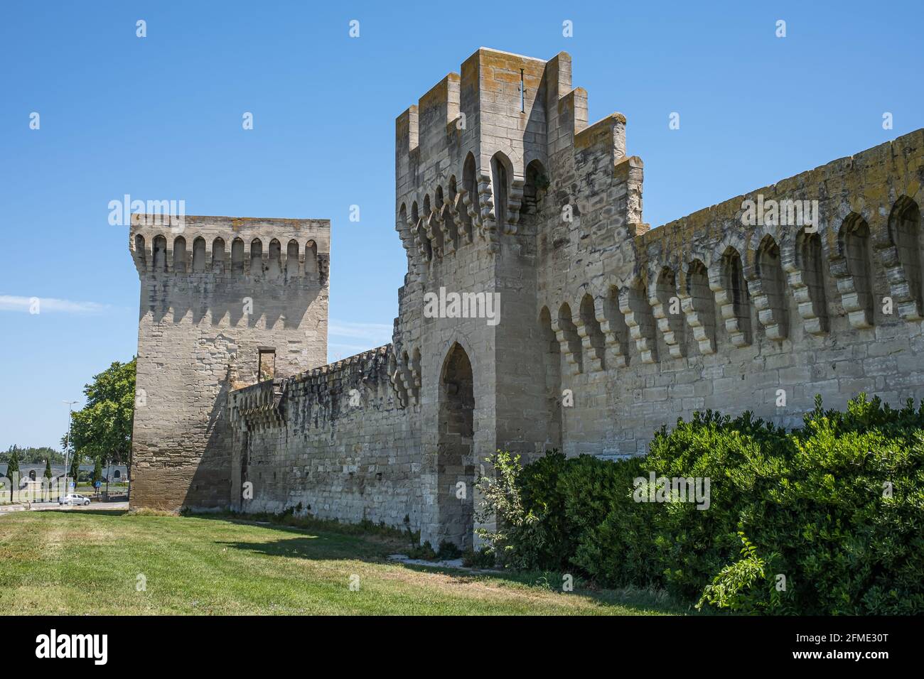 Avignon, France - July 7, 2020: The walls of the medieval Provencal ...