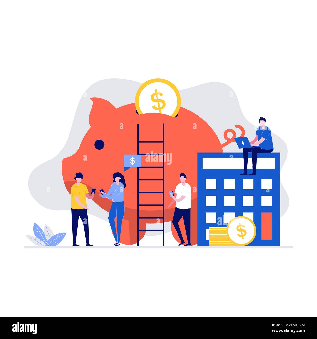 Money saving vector illustration concept with characters. Modern vector ...