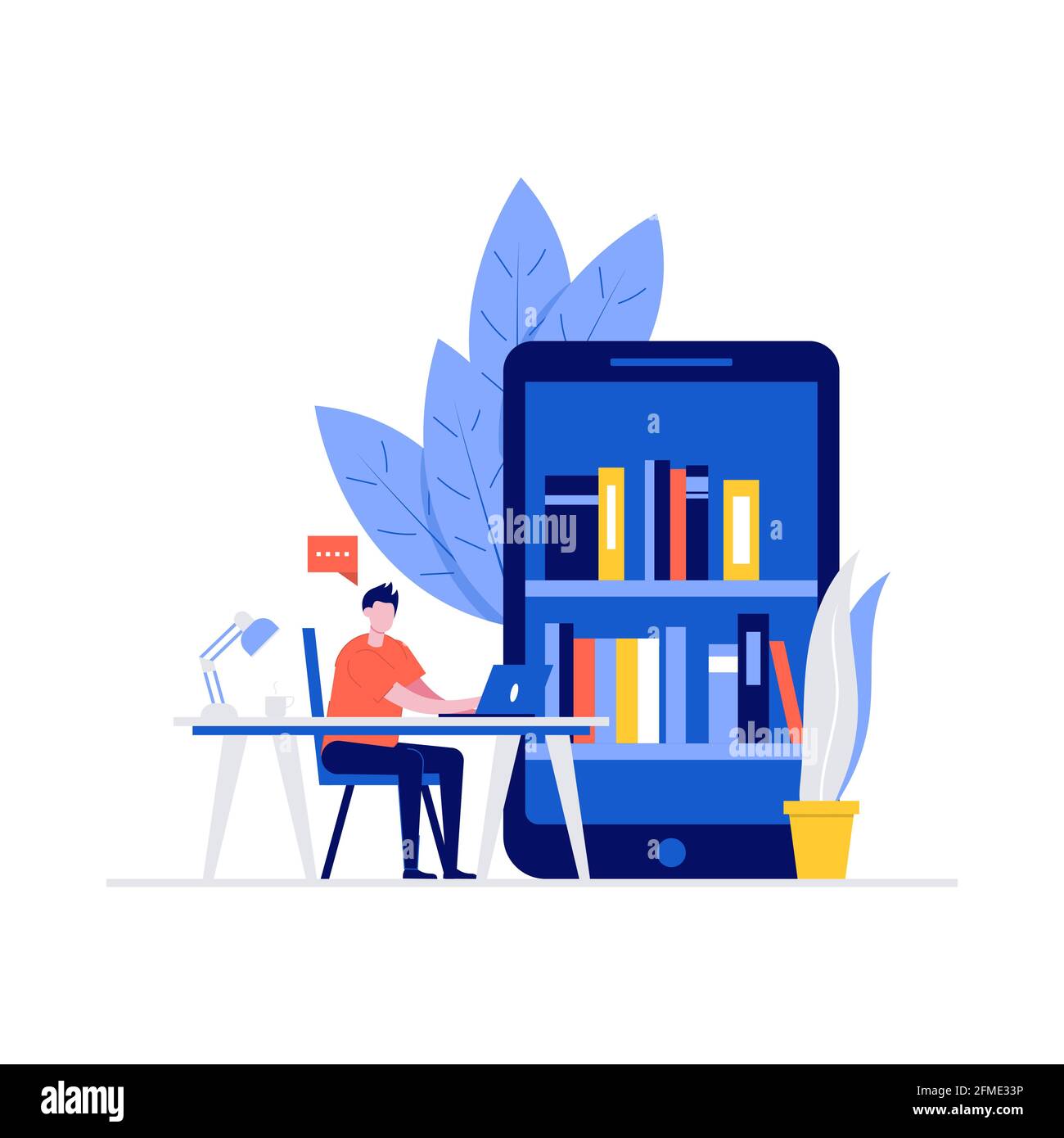 Student studying at home concept with characters. Modern vector ...