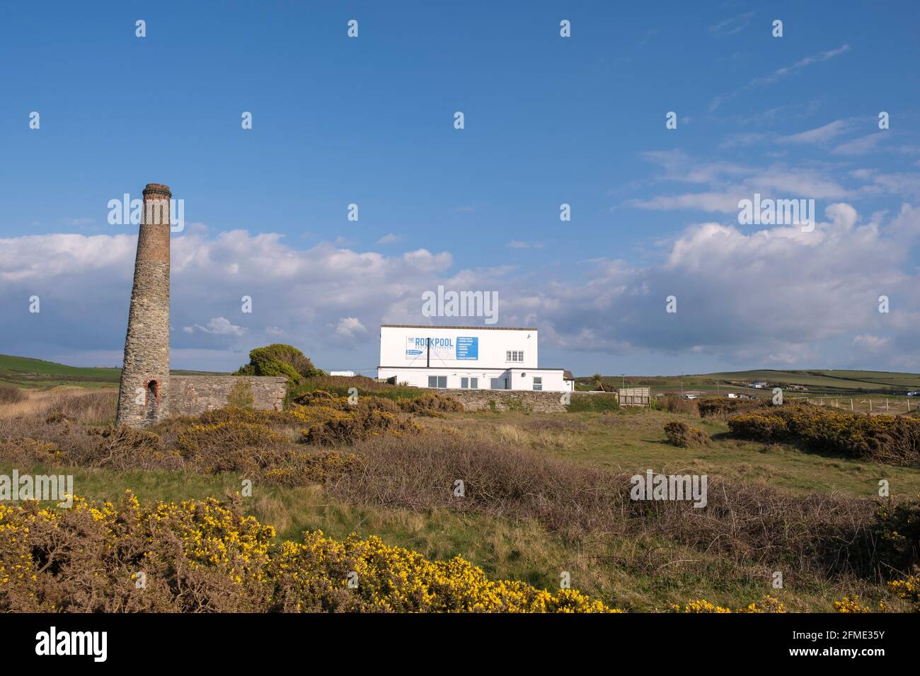 Surviving Chimney from Gwithian Tin Works, Godrevy, Cornwall, England ...