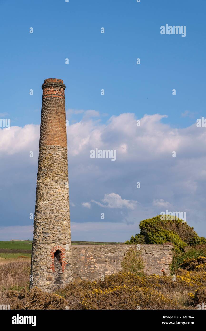 Surviving Chimney from Gwithian Tin Works, Godrevy, Cornwall, England ...