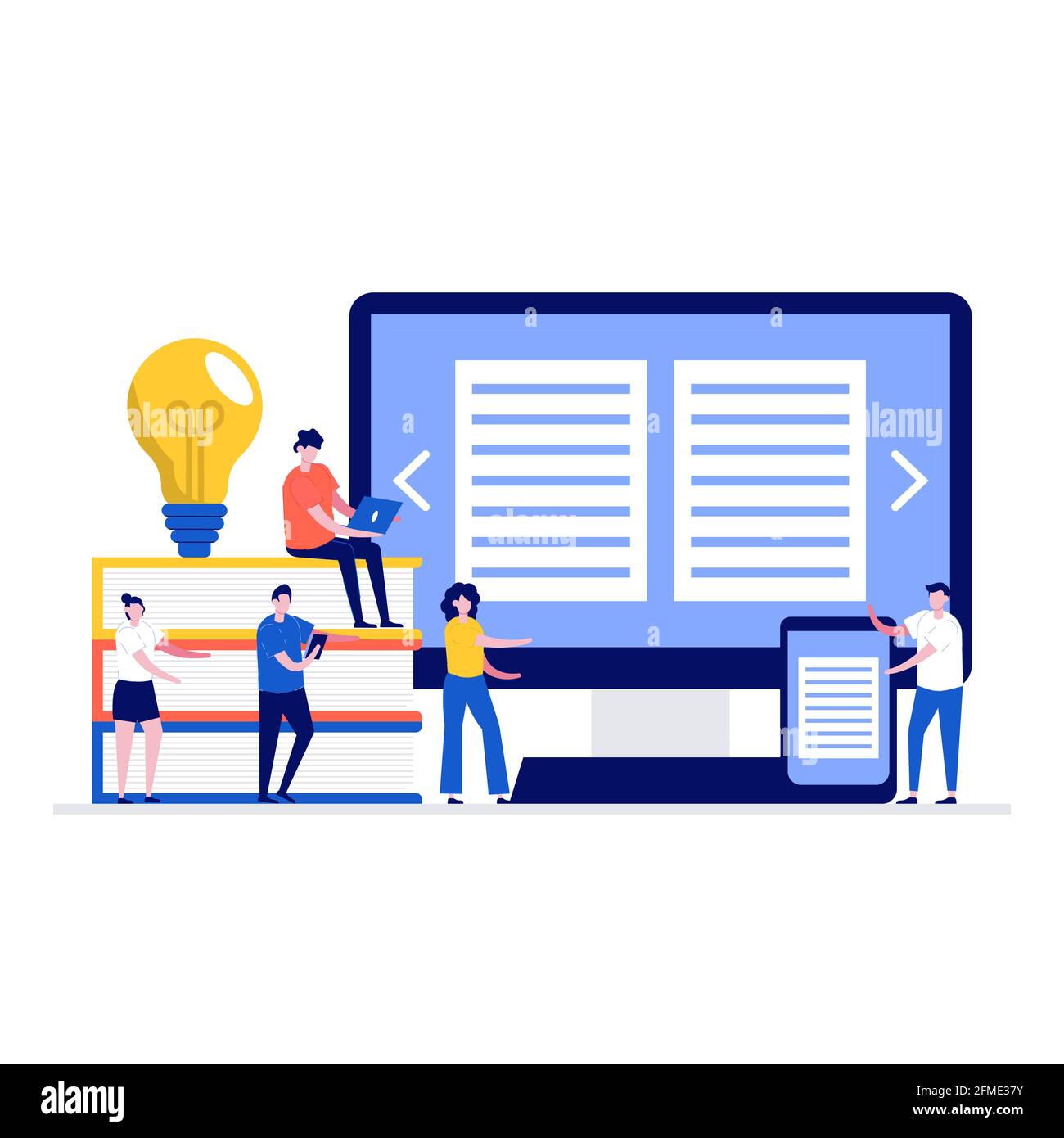 Media book library vector illustration concept with characters. Modern ...