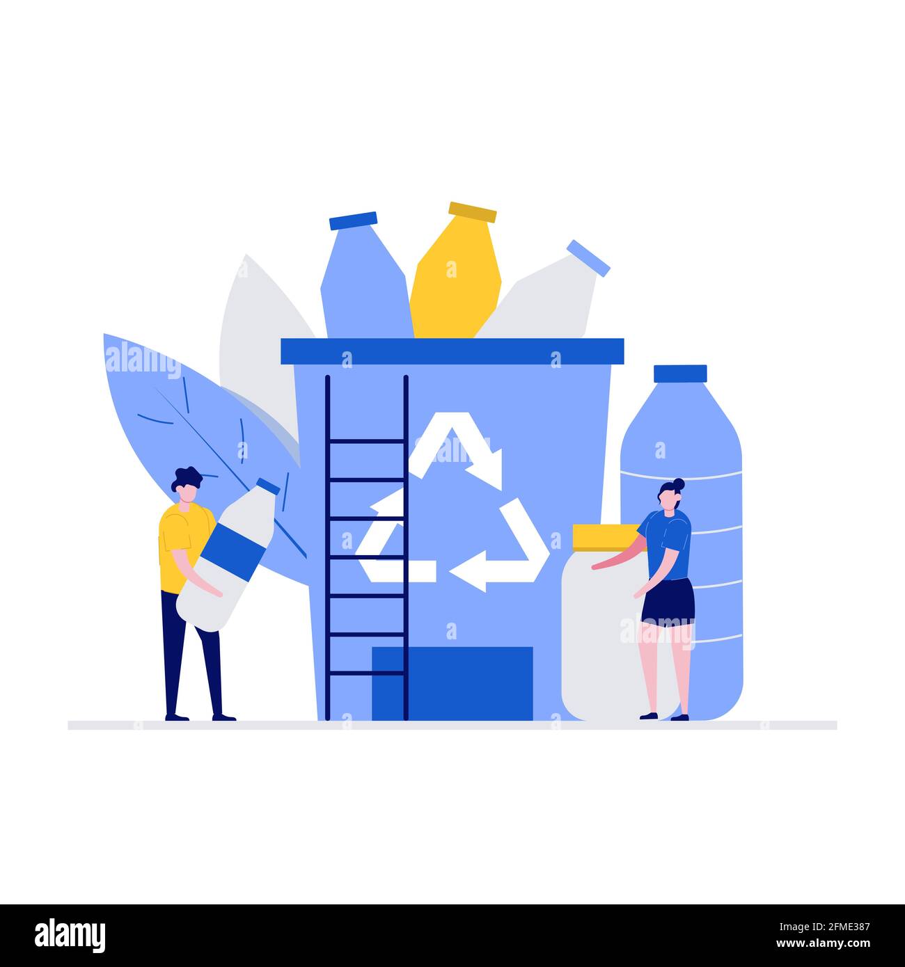 Plastic pollution problem vector illustration concept with characters ...