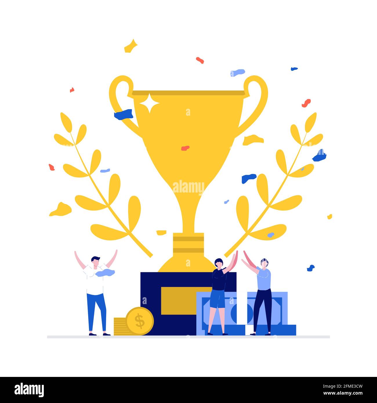 You win vector illustration concept with big trophy and characters ...