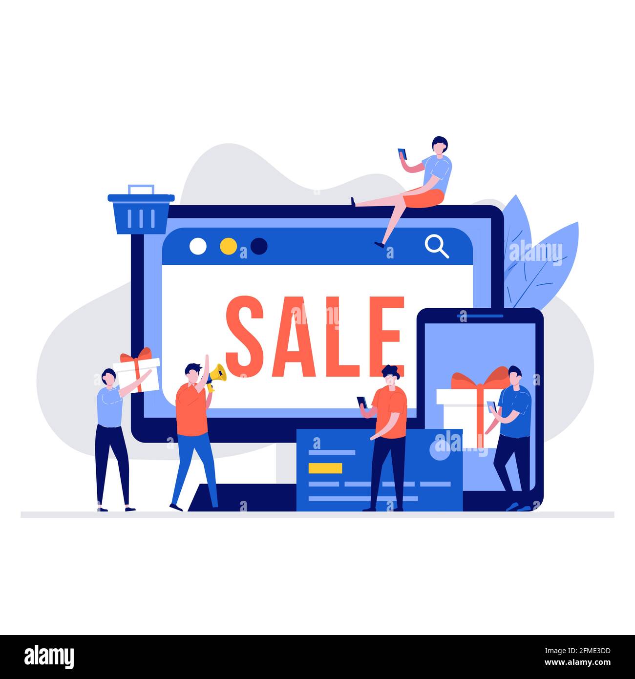 Online discount sale vector illustration concept with characters ...