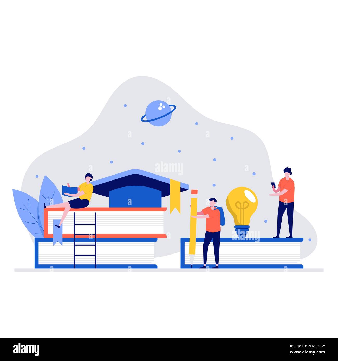 Knowledge and education vector illustration concept with characters ...