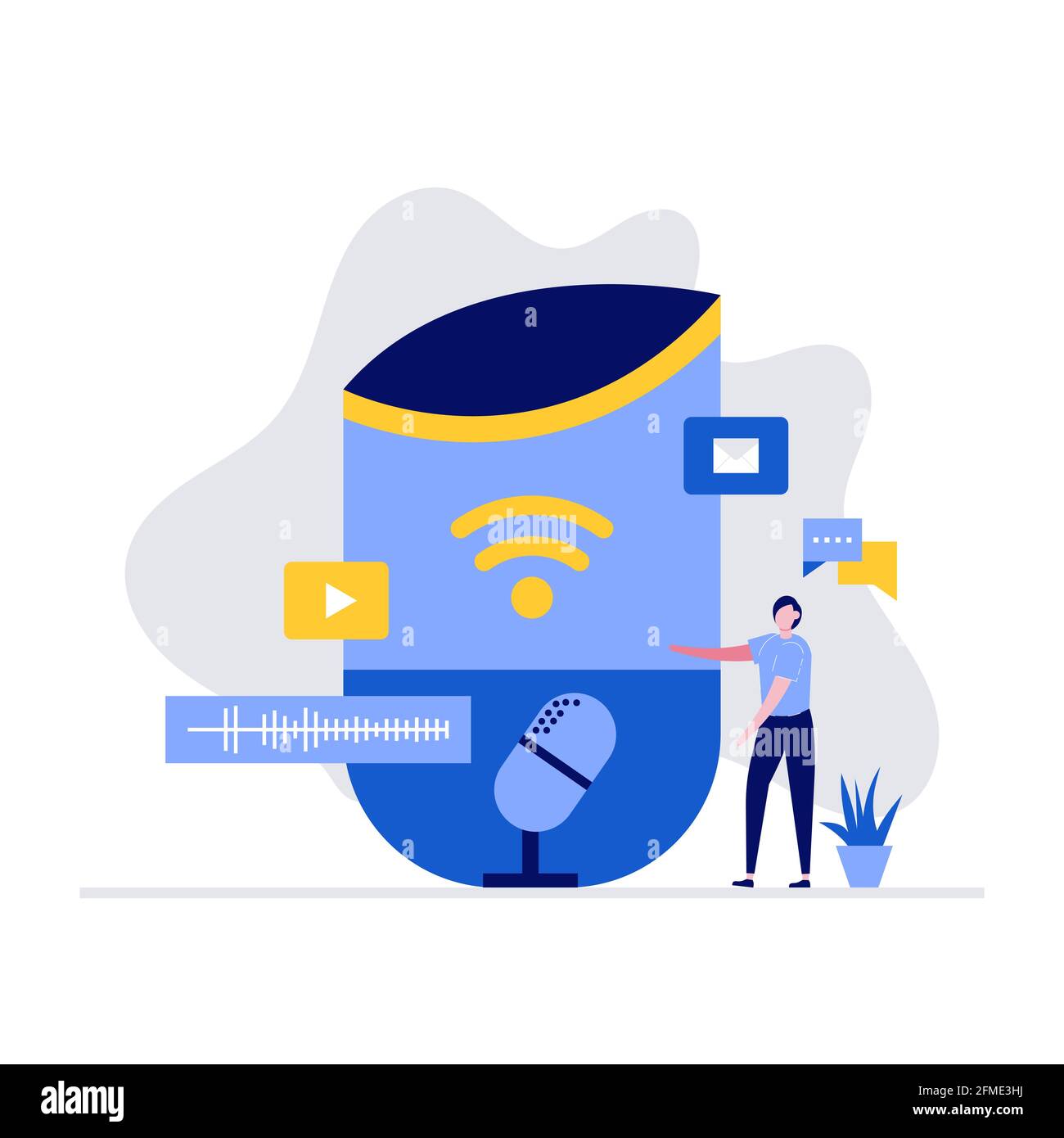 Voice assistance vector illustration concept with characters. Modern ...