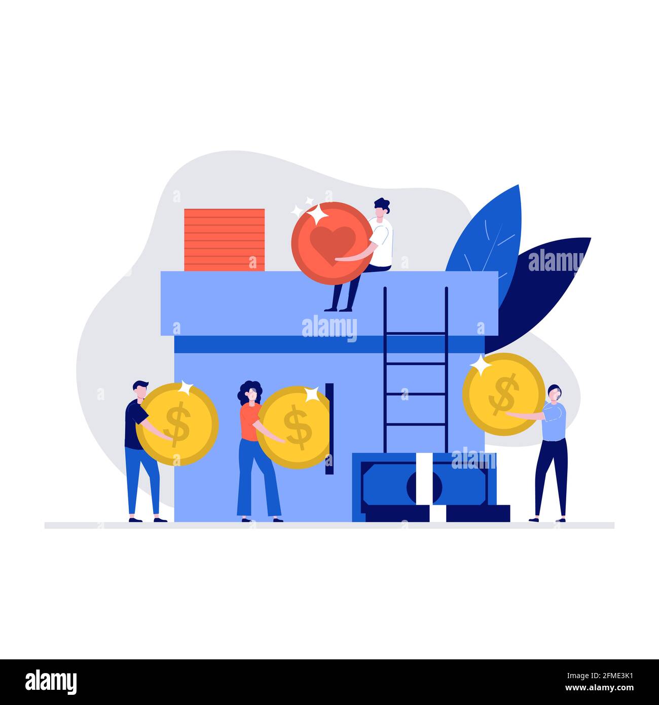 Donation vector illustration concept with volunteers character give ...