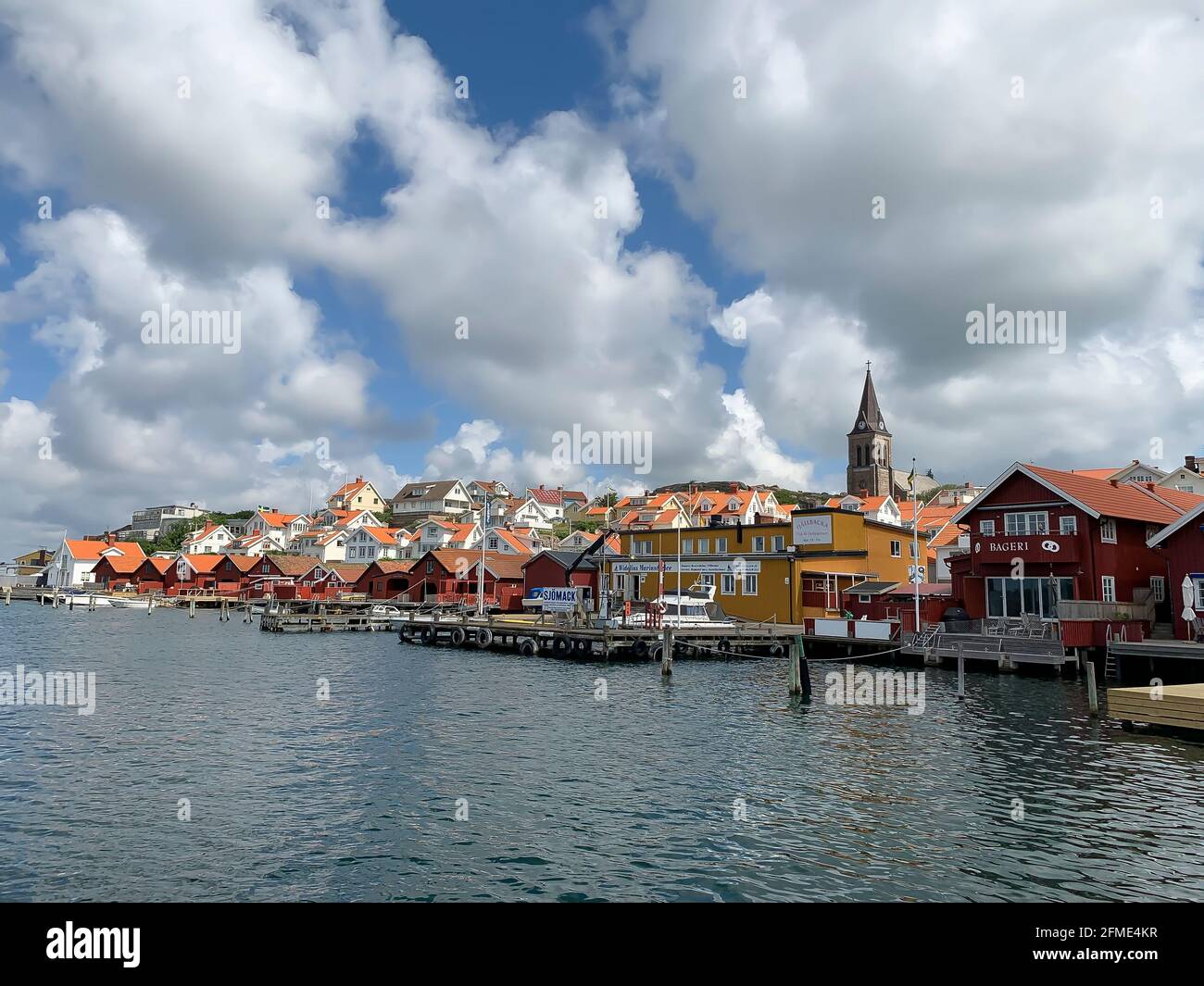 Fjallbacka, Sweden - June 10, 2019: Swedish fishing village Fjällbacka on the West coast in ...