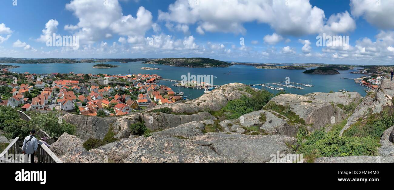 Fjallbacka, Sweden - June 10, 2019: Swedish fishing village Fjällbacka on the West coast in ...