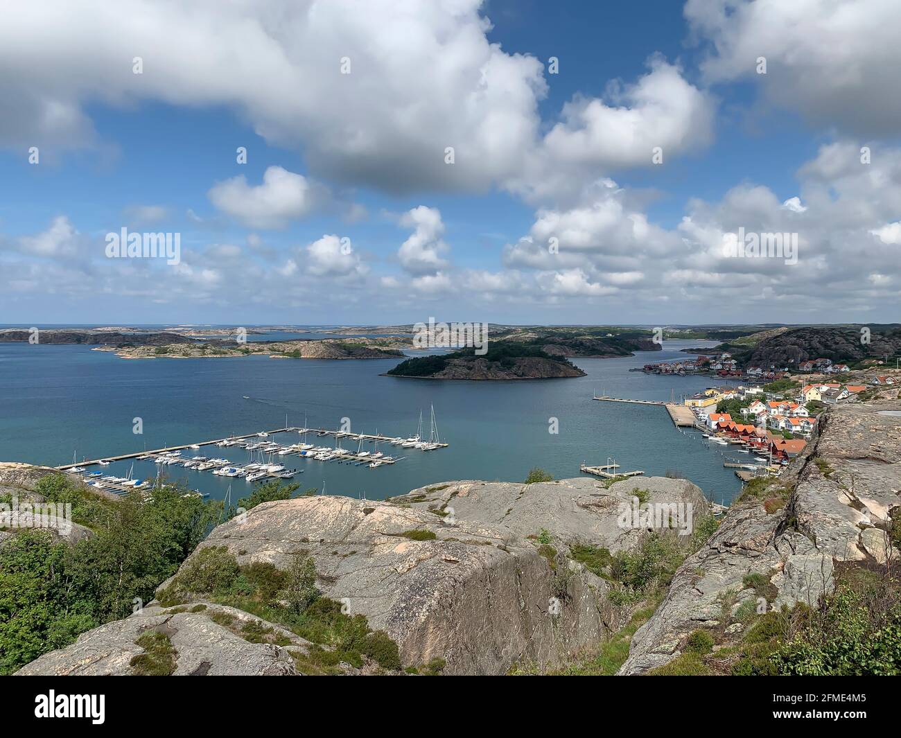 Fjallbacka, Sweden - June 10, 2019: Swedish fishing village Fjällbacka on the West coast in ...