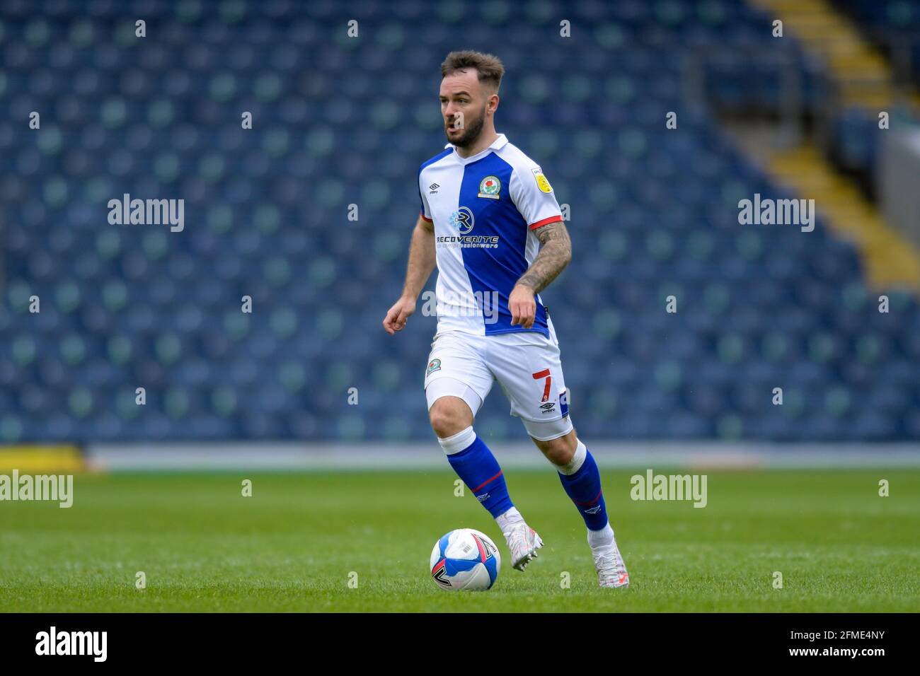 Adam Armstrong #7 of Blackburn Rovers runs with the ball Stock Photo ...