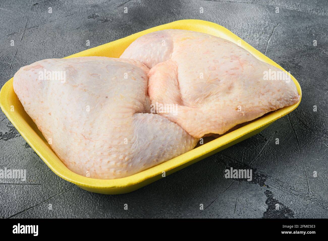 Chicken meat package set, in Foam Tray Pack, on gray stone background ...