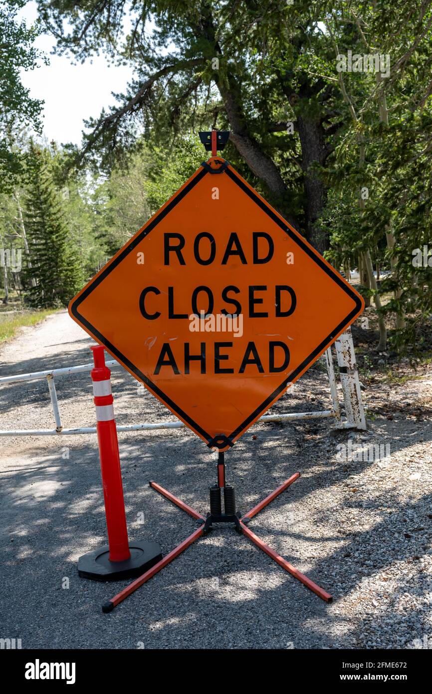 Road Closed Sign in front of Closed Gate marks camground shut for ...