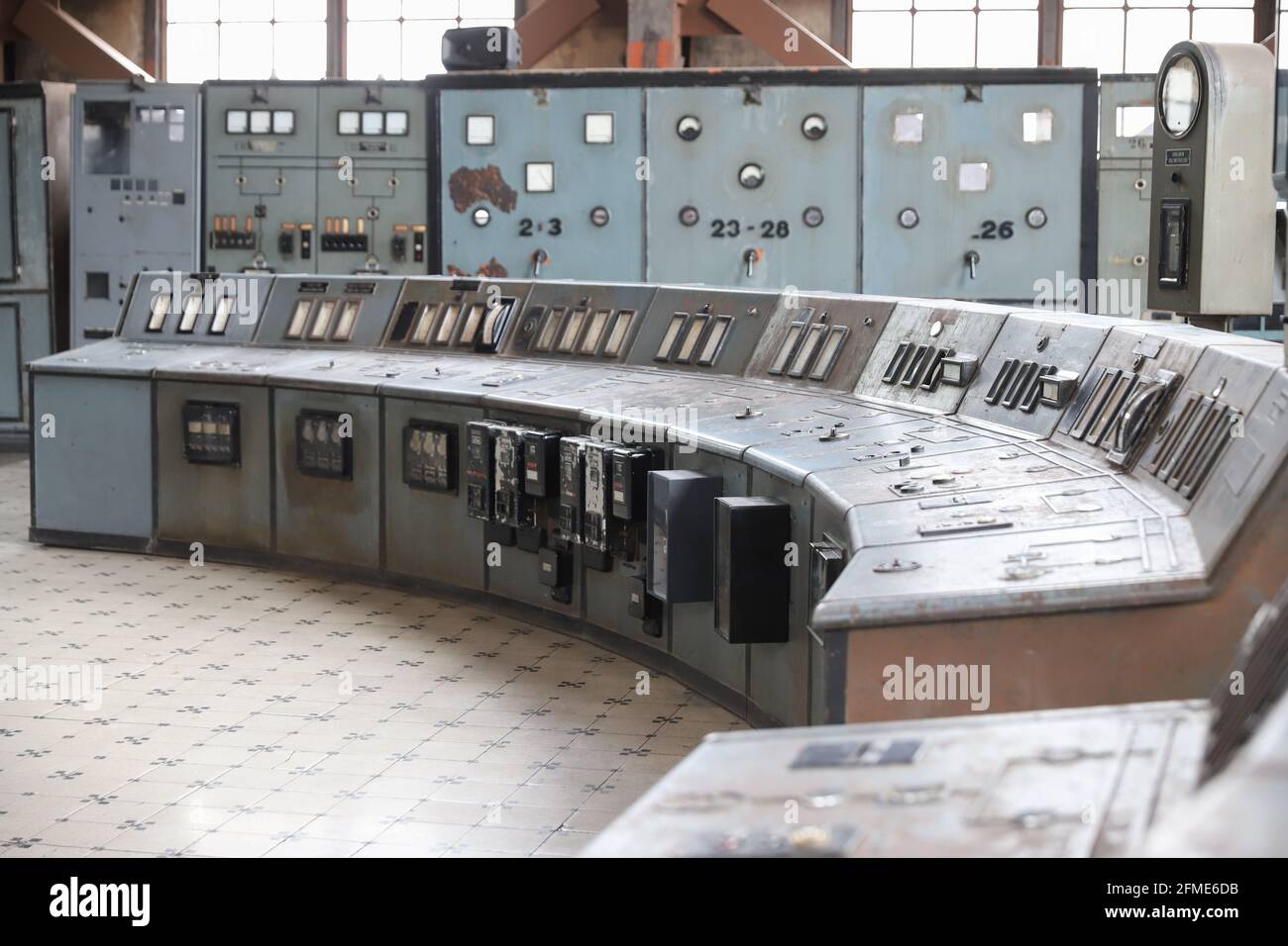 Control Panel of an old Power Plant Stock Photo - Alamy