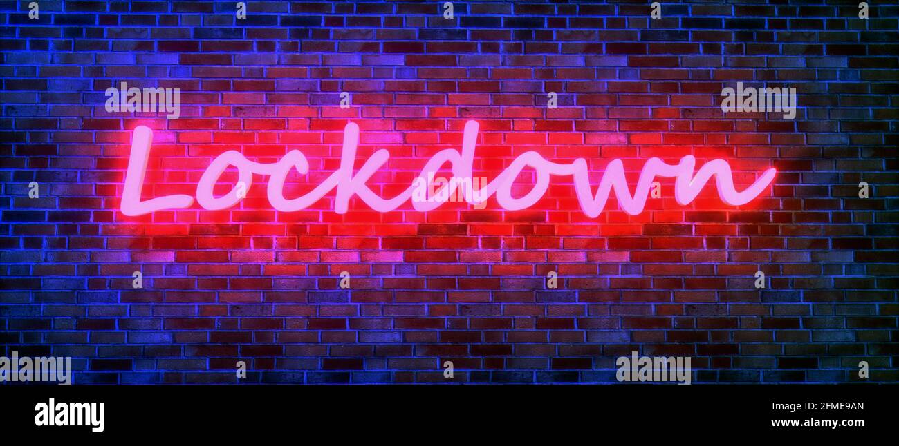 futuristic-looking neon colored "lockdown" (3d rendering Stock Photo ...