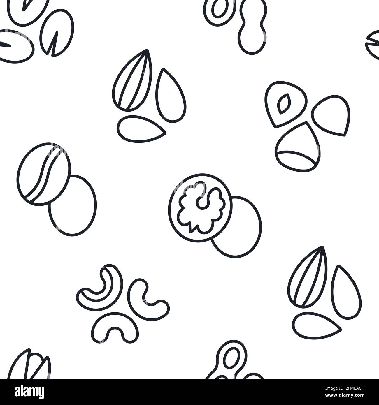Vector seamless pattern with contour linear icons of nuts. Endless ...