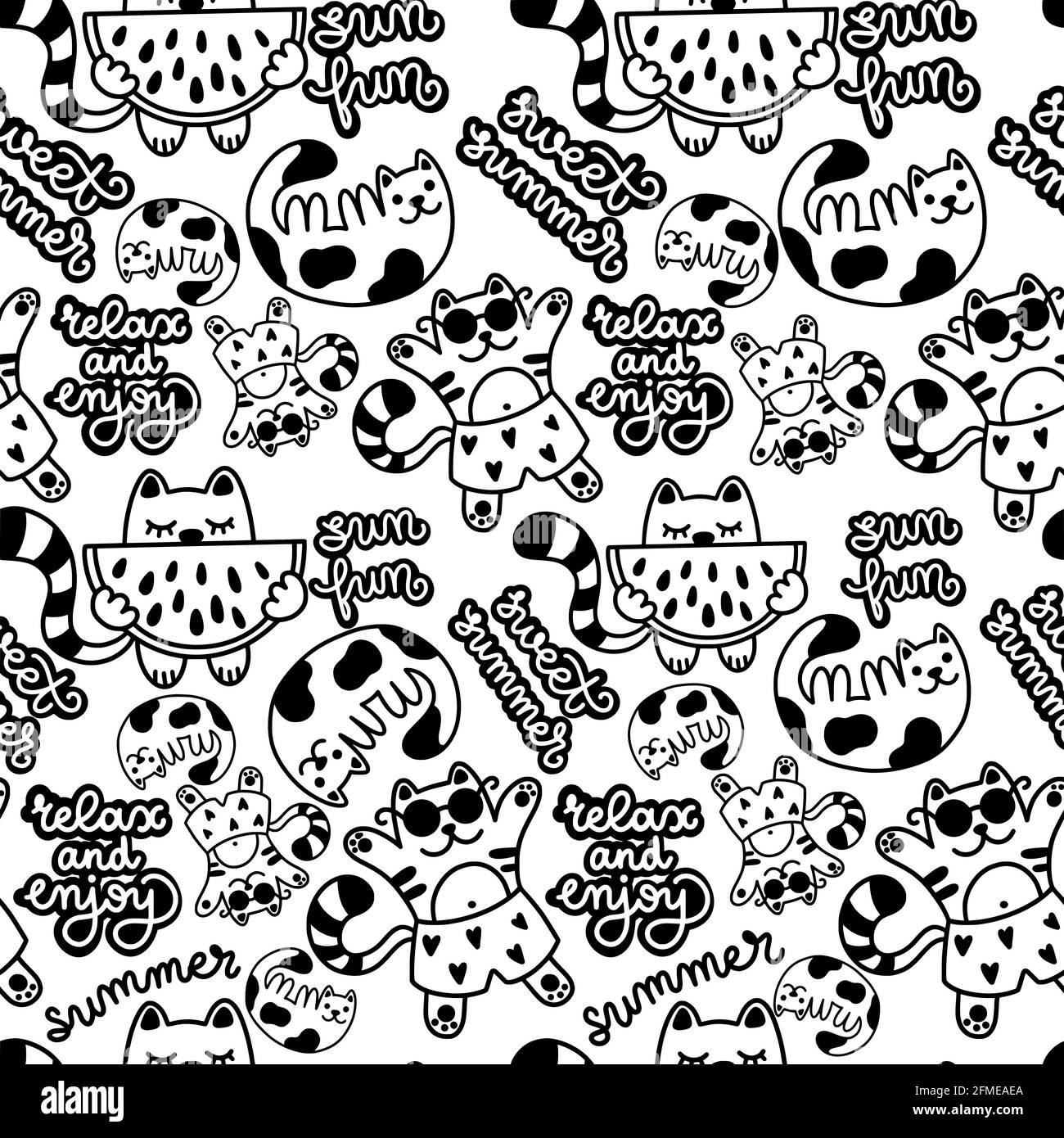 Seamless pattern with summer cats Stock Vector Image & Art - Alamy