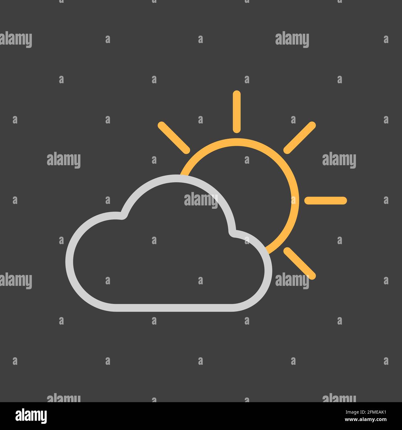 Sun and cloud vector icon on dark background. Meteorology sign. Graph ...