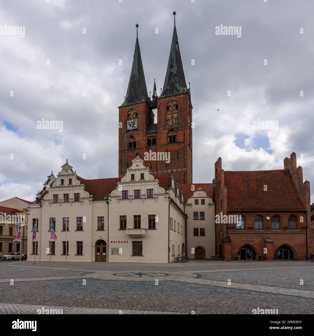 STENDAL, GERMANY - APRIL 24, 2021: Old town square and Town Hall ...