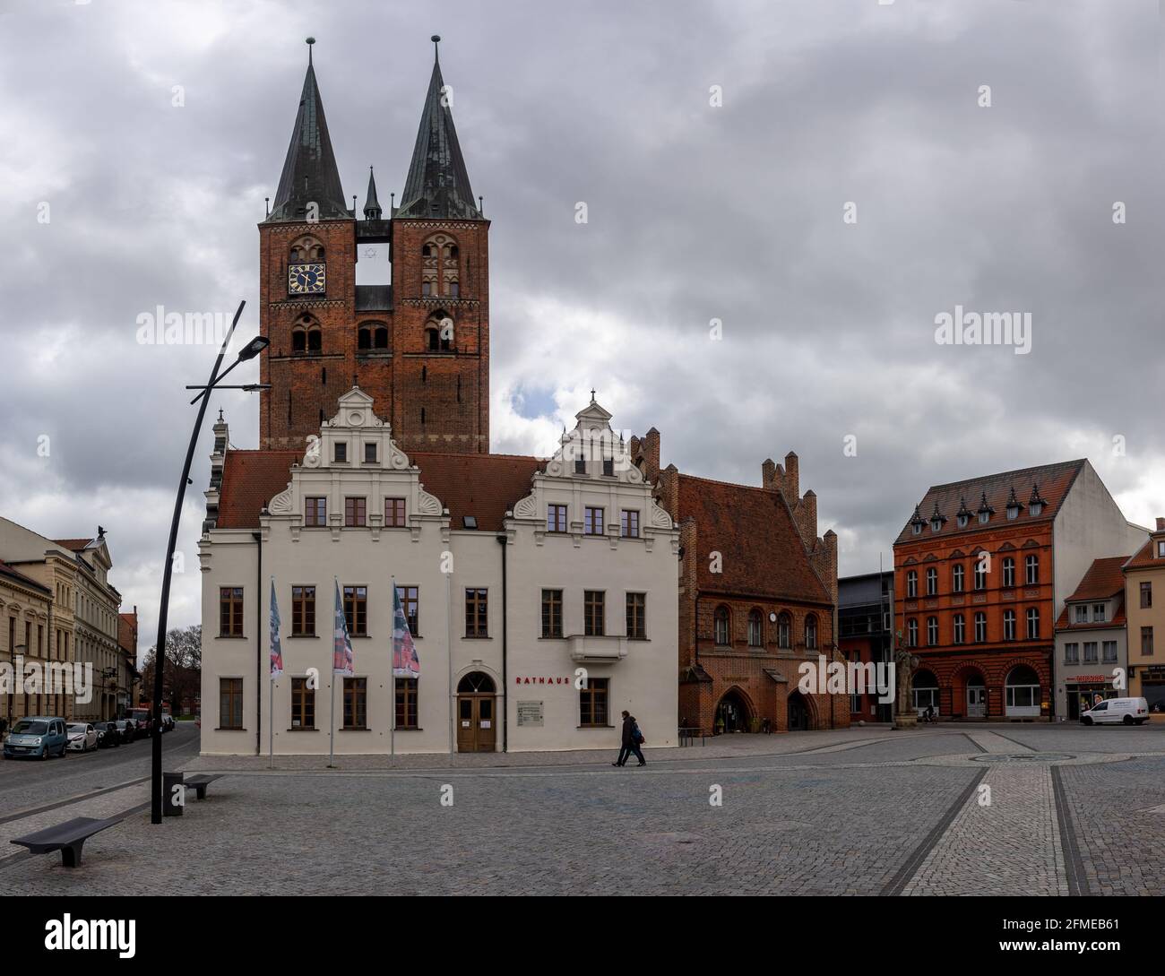 STENDAL, GERMANY - APRIL 24, 2021: Old town square and Town Hall ...