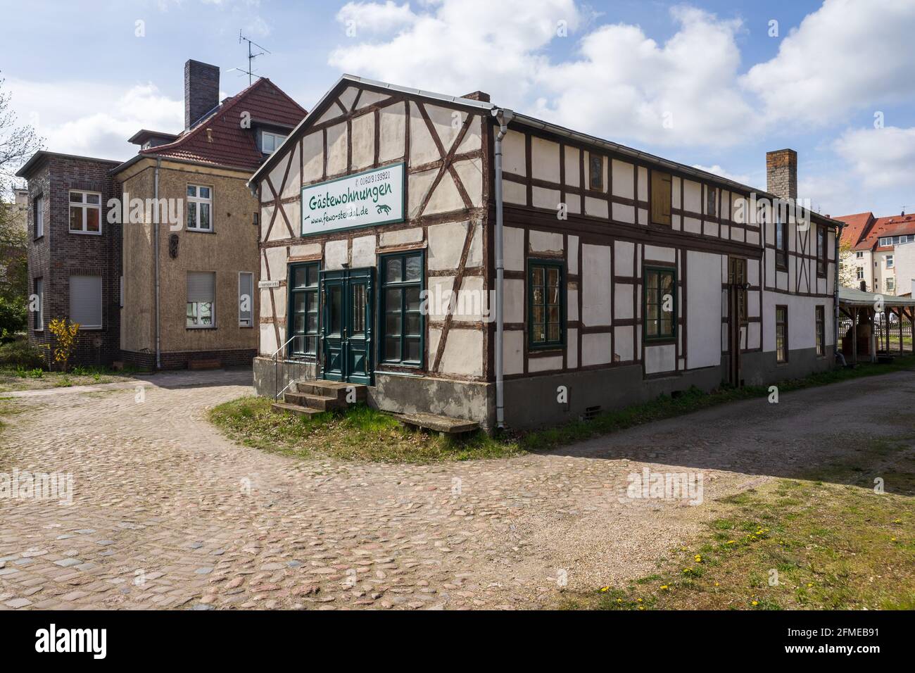STENDAL, GERMANY - APRIL 24, 2021: Houses and buildings on the streets ...