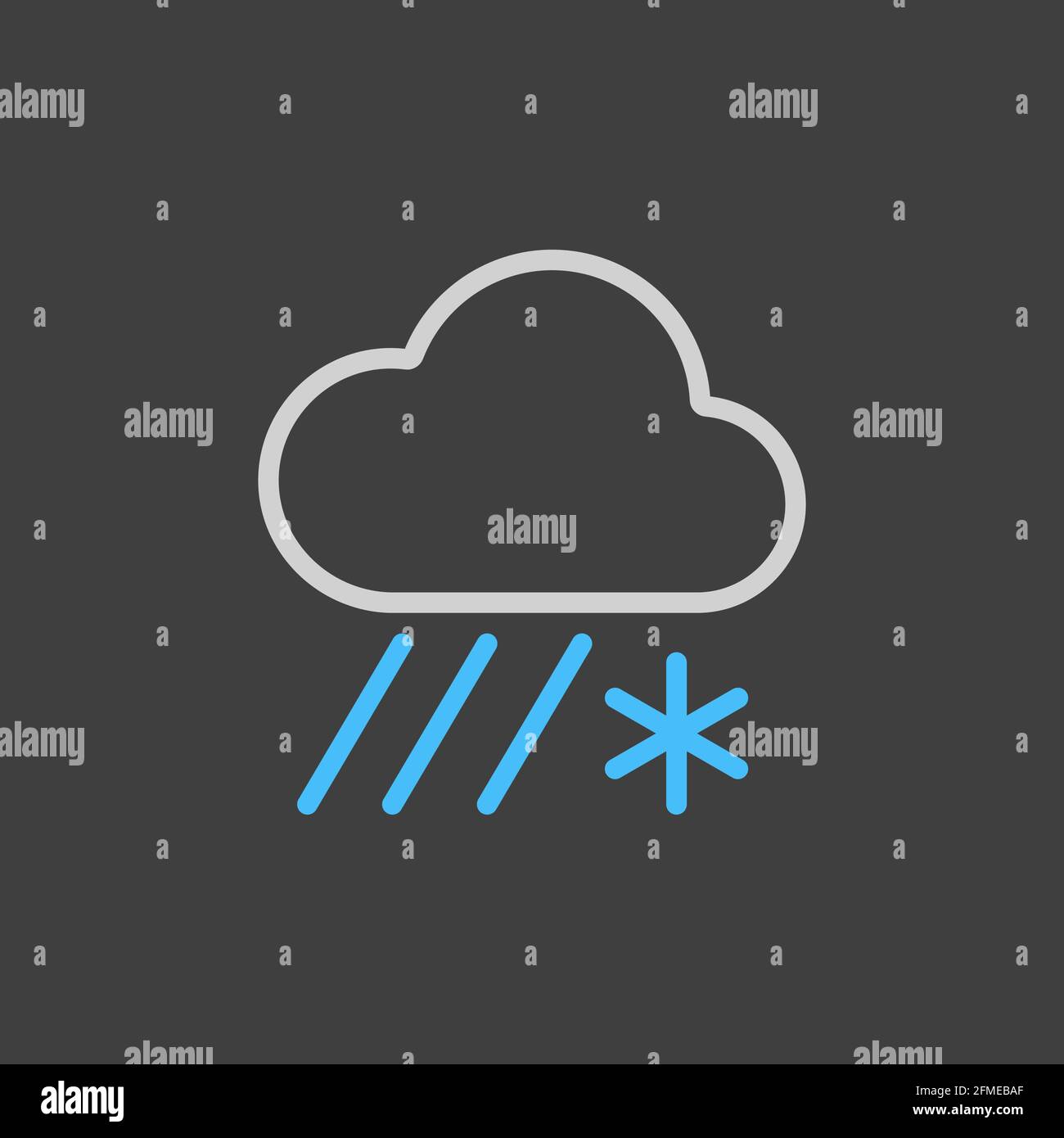 Raincloud with snow vector icon on dark background. Meteorology sign ...