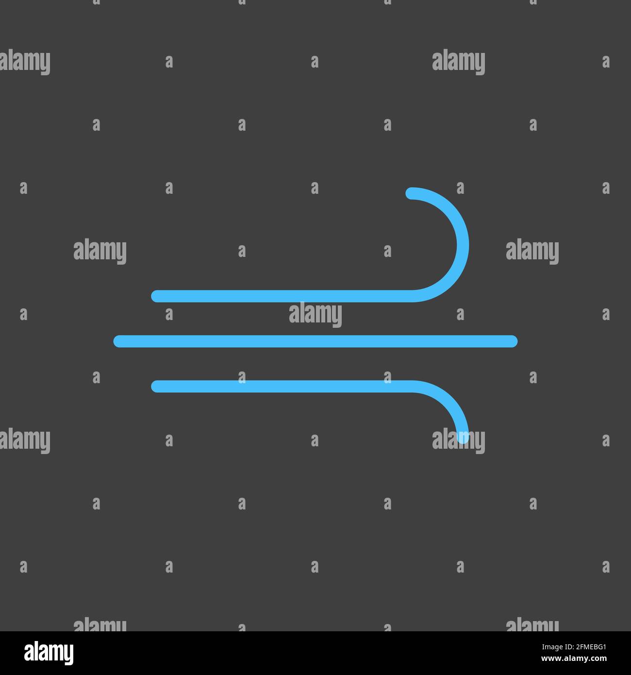 Blowing wind or windy vector icon on dark background. Meteorology sign ...