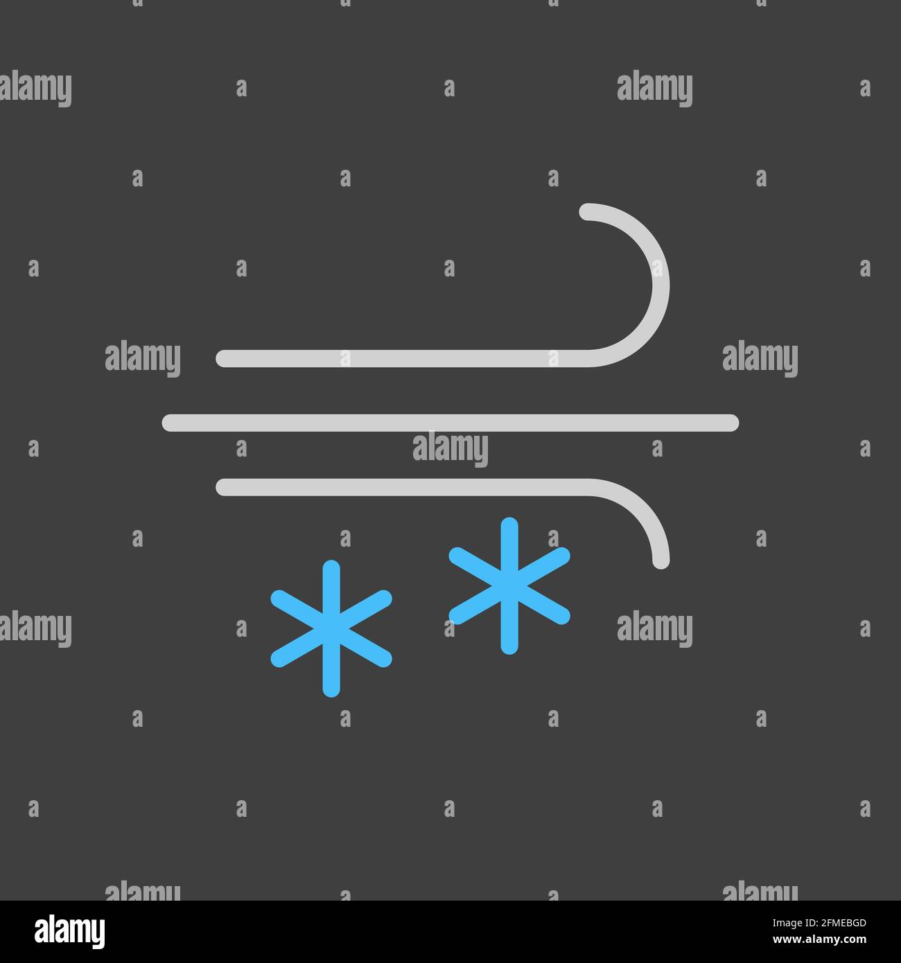 Wind snow snowstorm vector icon on dark background. Meteorology sign ...