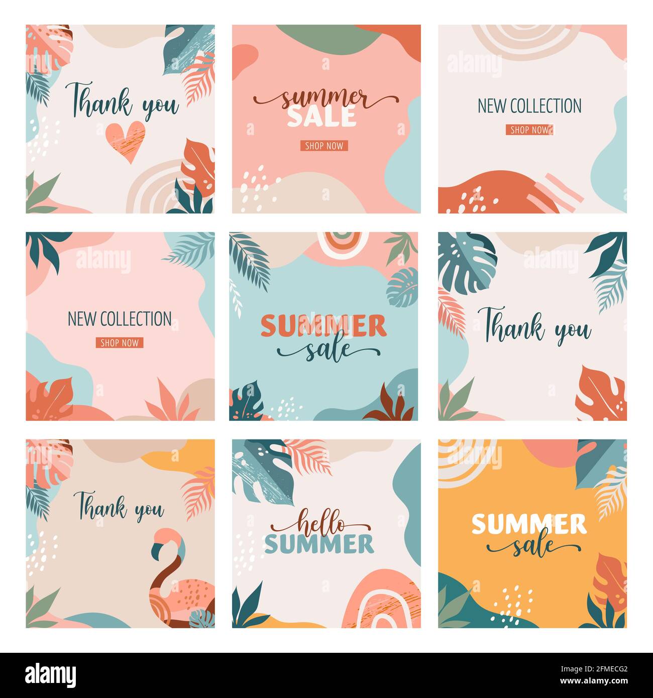 Bohemian Summer, set of modern summer sale post design with rainbow ...
