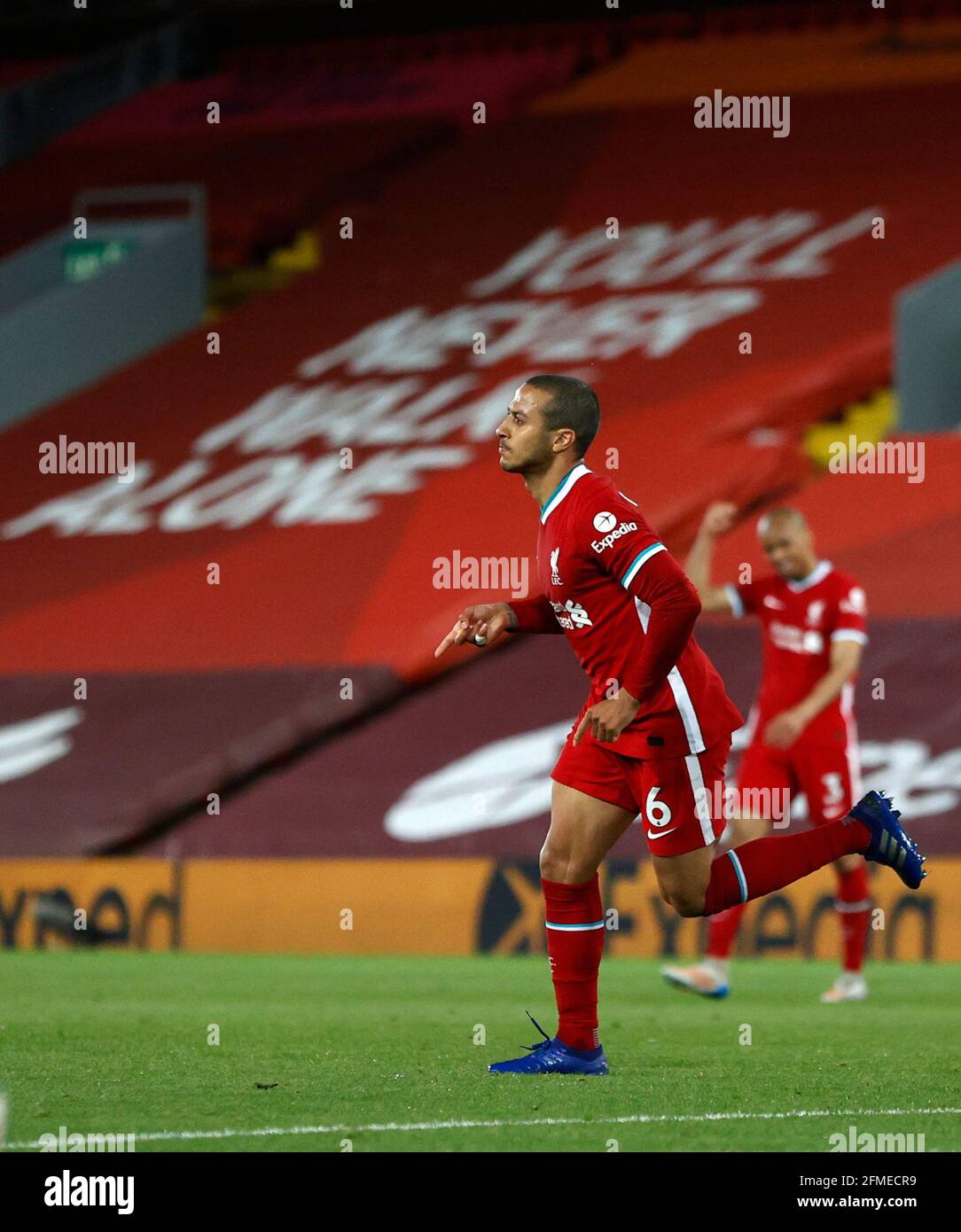 Liverpool's Thiago Alcantara celebrates scoring their side's second ...