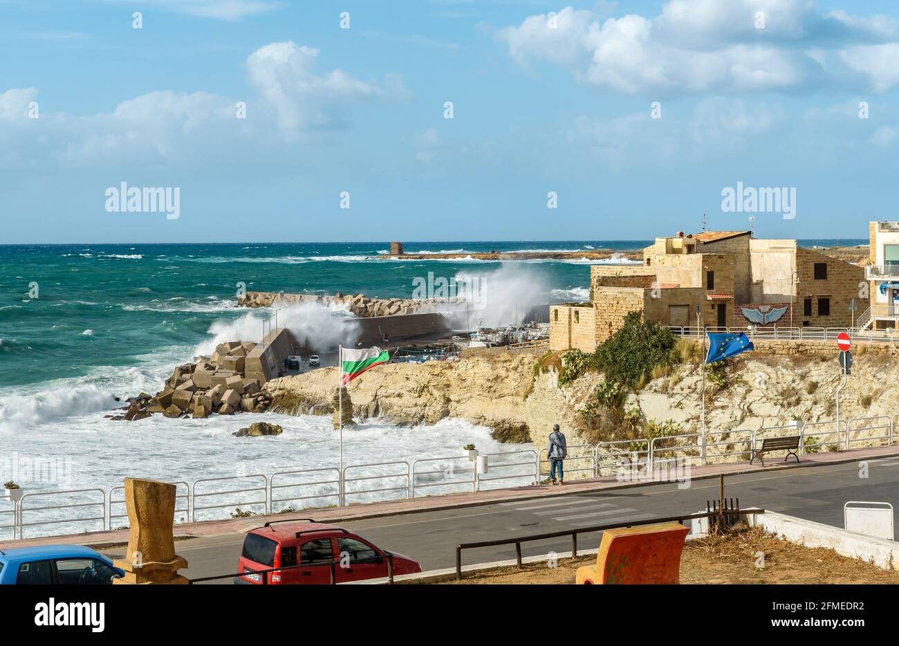 Waterfront promenade of Terrasini in a cloudy day, province of Palermo ...