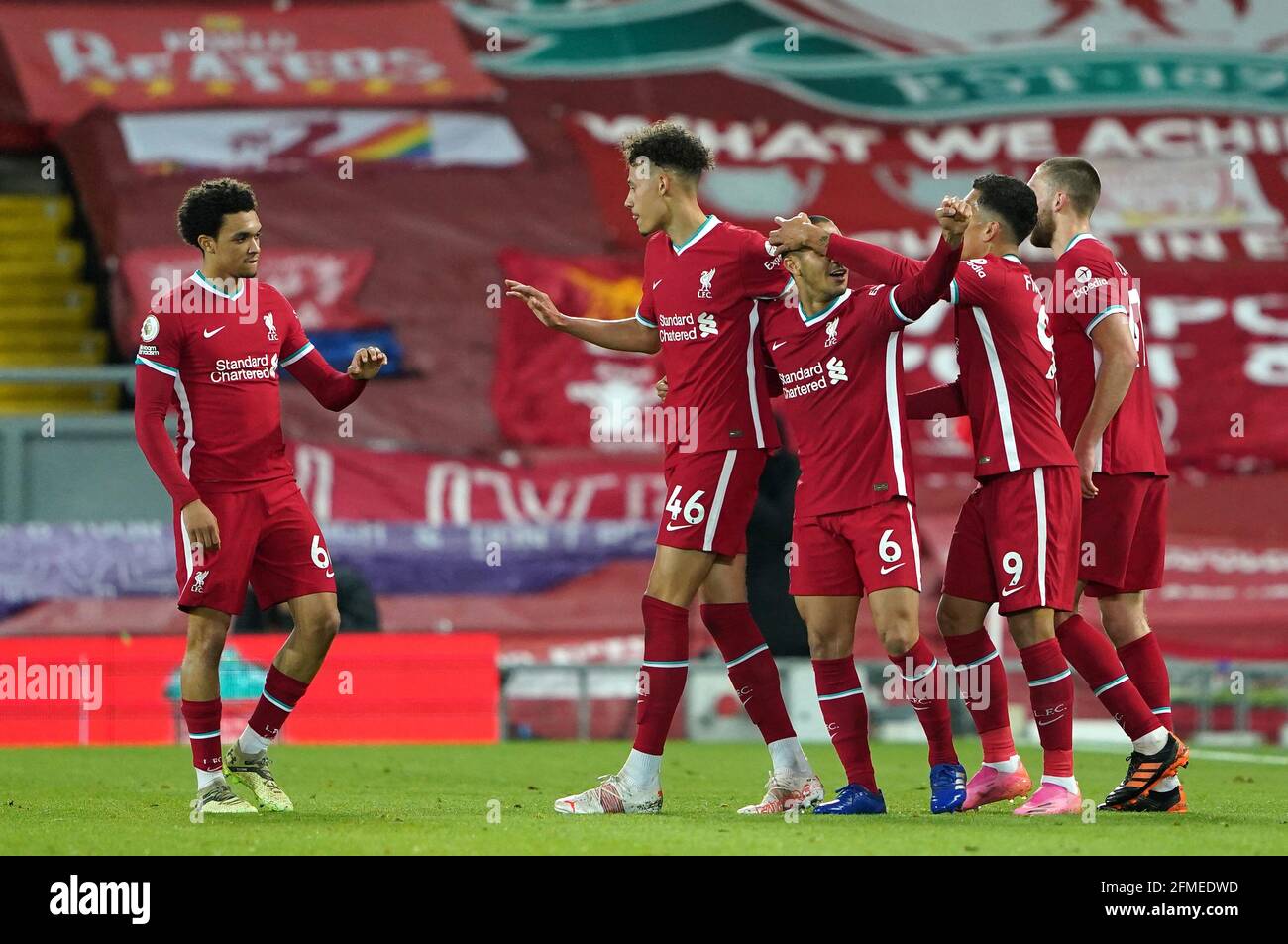 Liverpool's Thiago Alcantara celebrates scoring their side's second ...