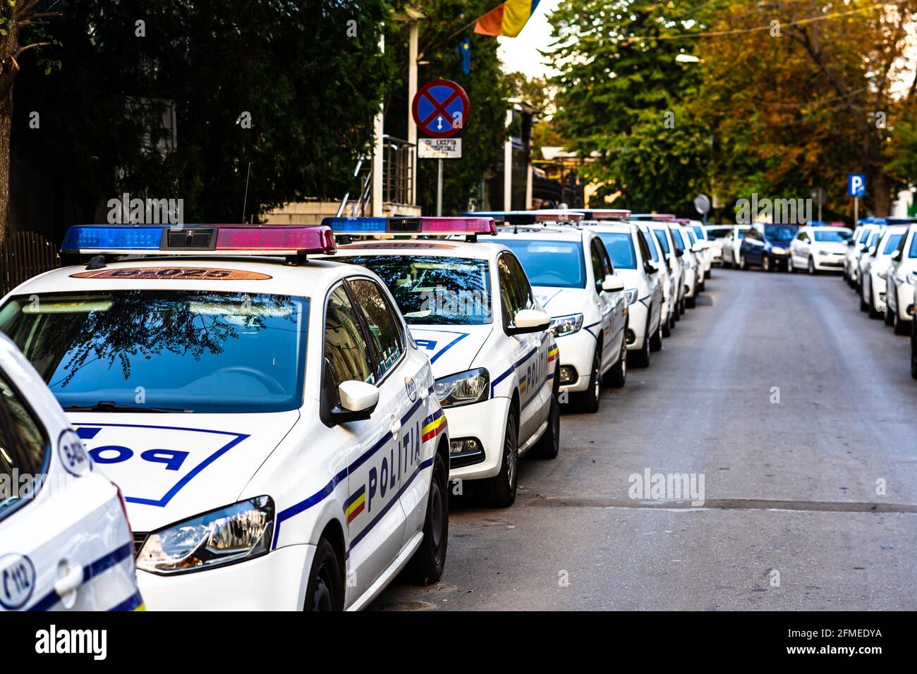 Romanian police (Politia Rutiera) car parked along the street in ...