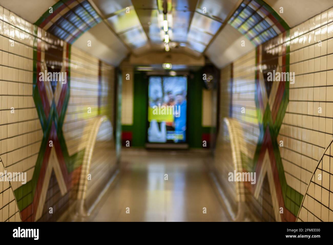 PICCADILLY CIRCUS, LONDON, ENGLAND- 6 May 2021: Tunnel inside ...