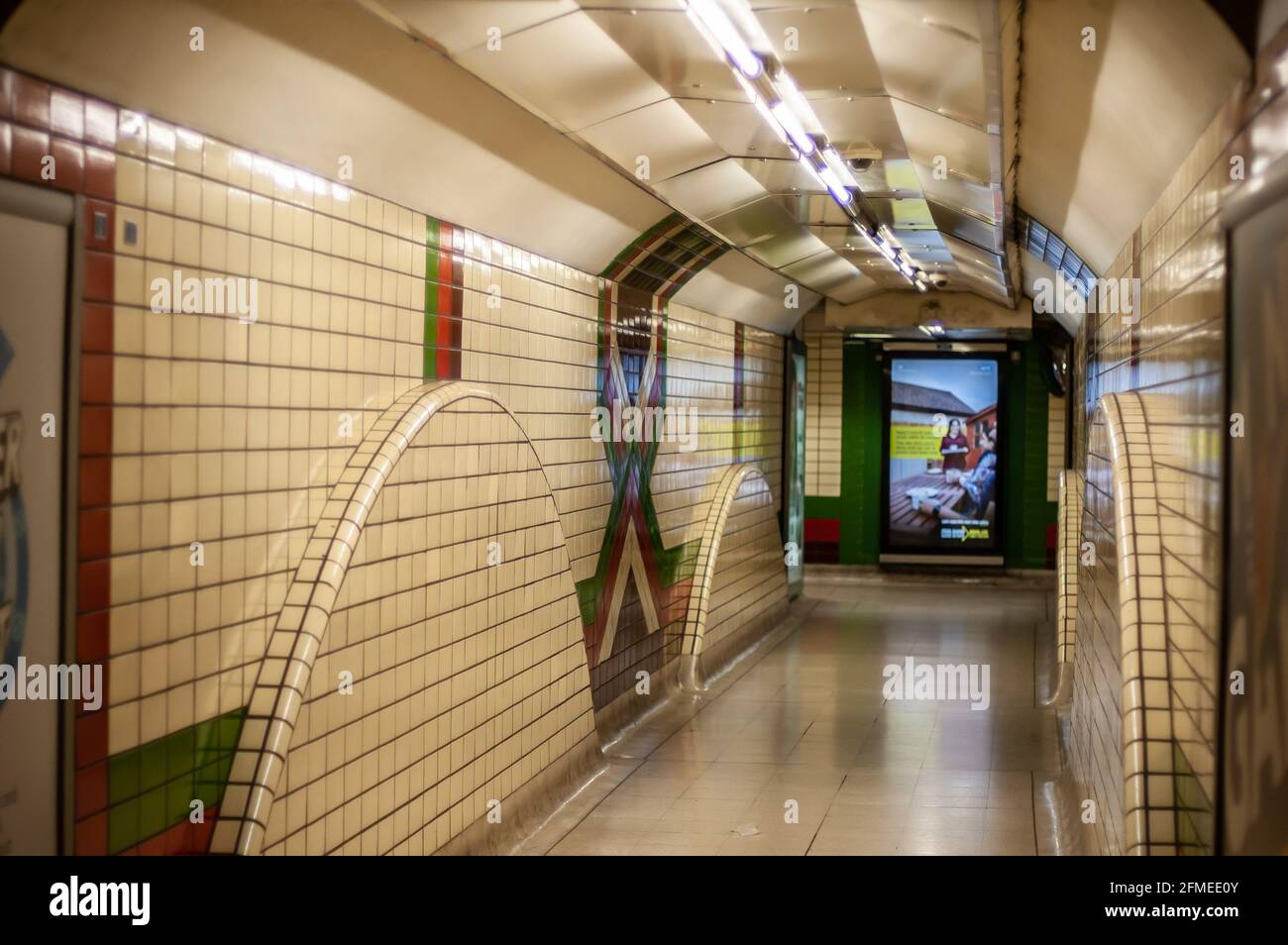 PICCADILLY CIRCUS, LONDON, ENGLAND- 6 May 2021: Tunnel inside ...