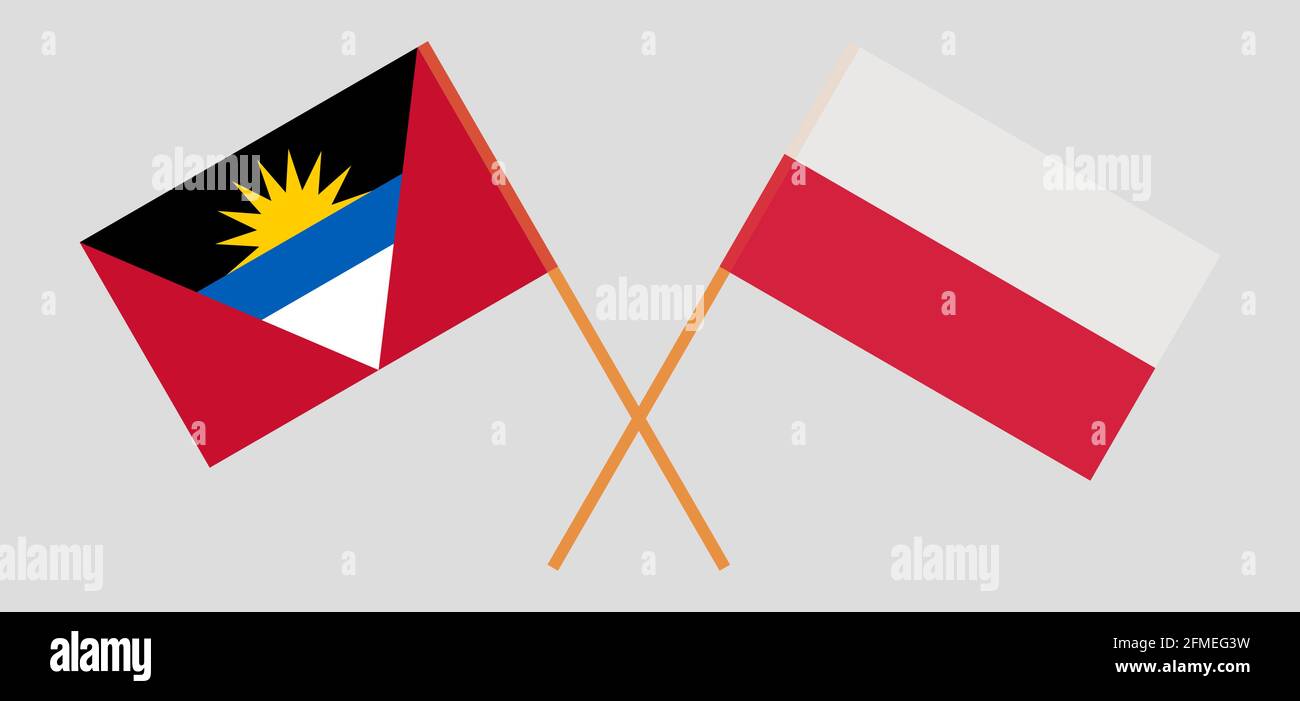 Crossed flags of Antigua and Barbuda and Poland. Official colors ...