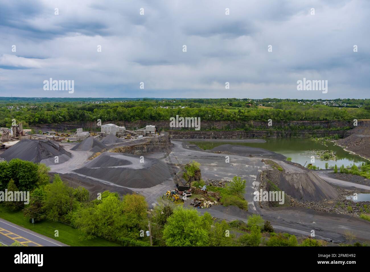 Aerial view panorama landscape is mining ore extraction in the ...