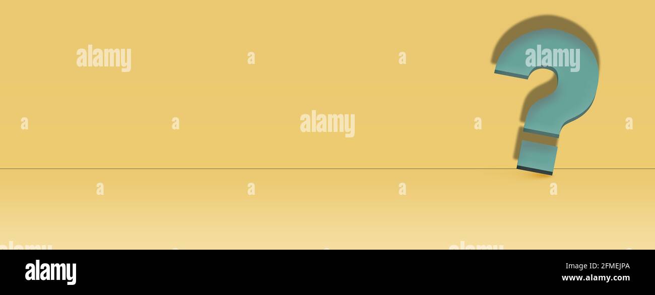 Three-dimensional Question mark in front of a yellow background color ...