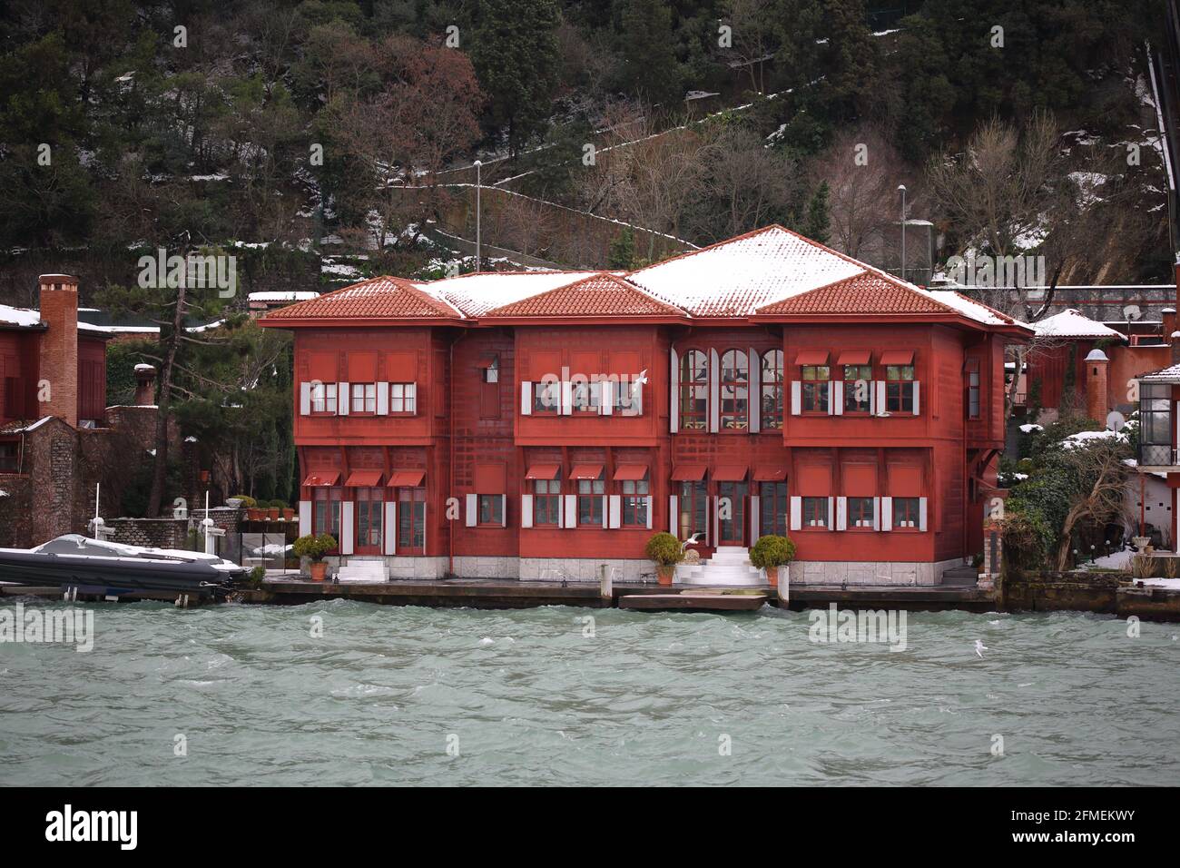 magnificent historical mansions (yali) on the Bosphorus waterfront on a ...