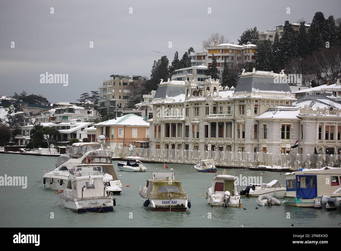 magnificent historical mansions (yali) on the Bosphorus waterfront on a ...