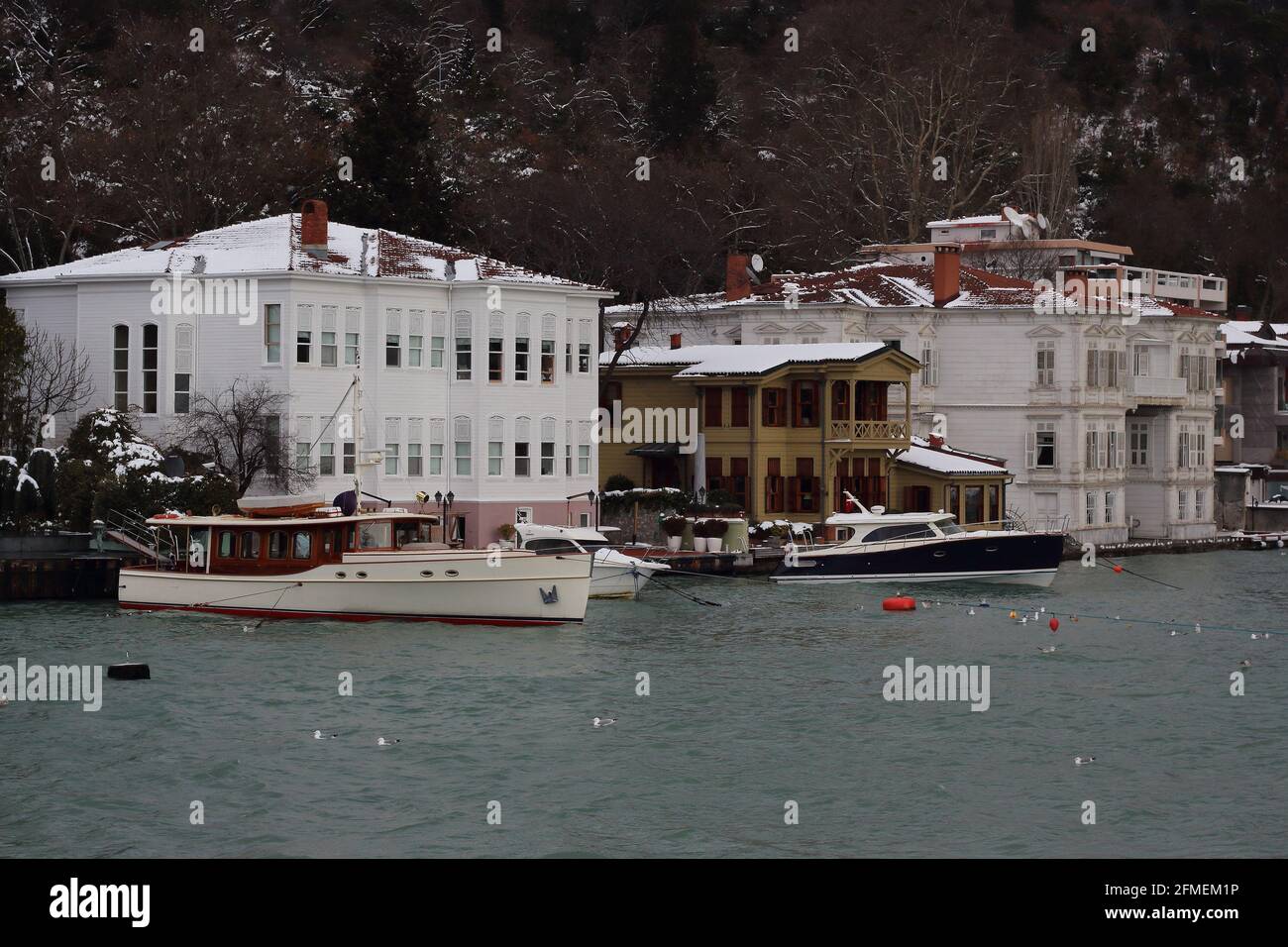 magnificent historical mansions (yali) on the Bosphorus waterfront on a ...