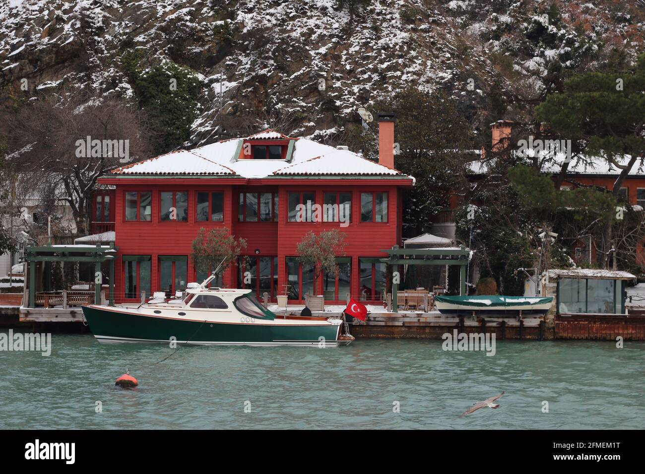 magnificent historical mansions (yali) on the Bosphorus waterfront on a ...