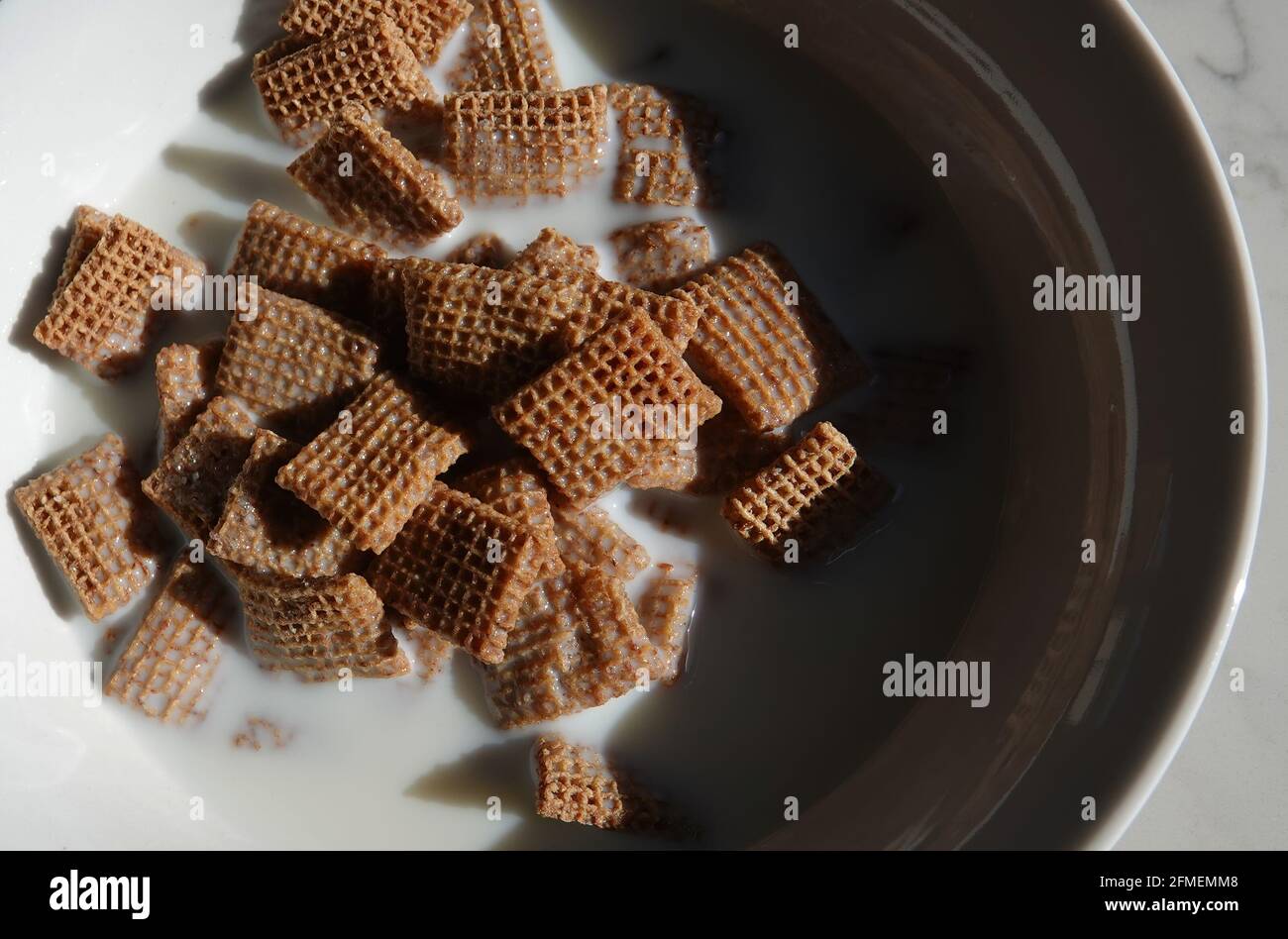 A bowl of chocolate pillow-shaped cereal with milk - delicious ...