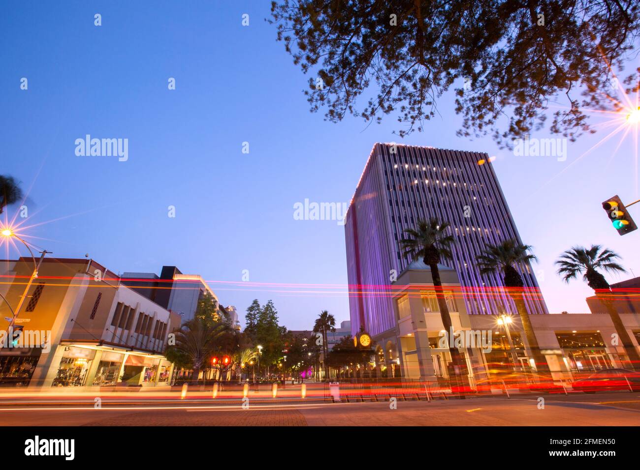 Sunset view of the historic section of downtown Riverside, California ...