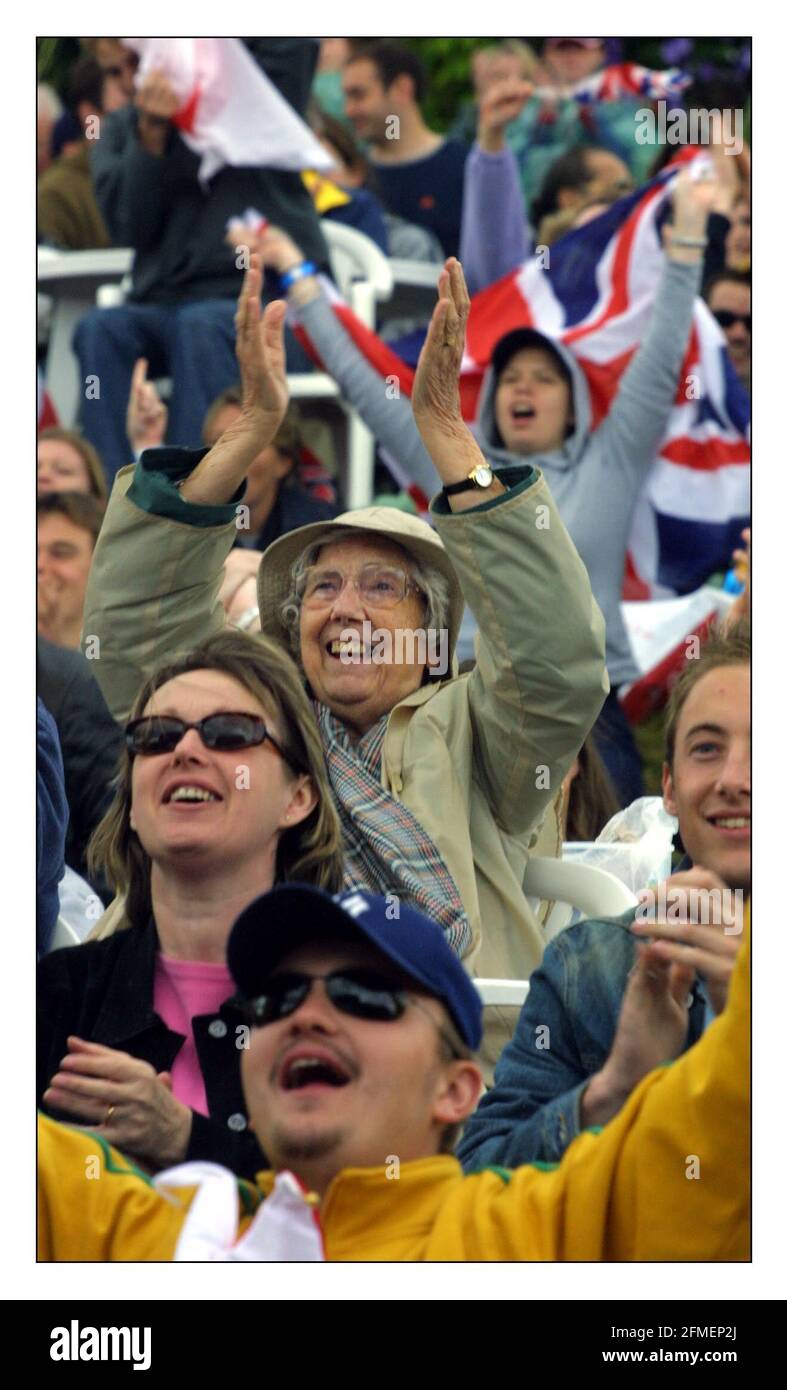 Wimbledon......... Henman Hill while Tim Henman plays M Kratochvilpic ...