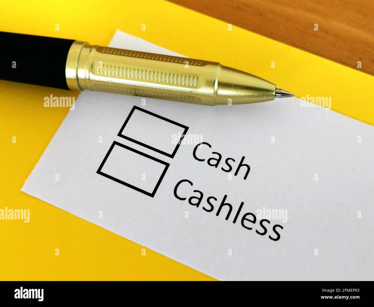 One person is answering question about cash and cashless payment Stock ...